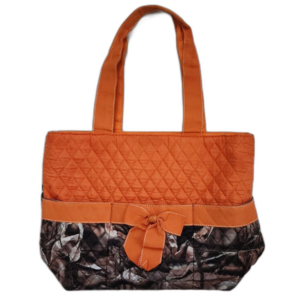 N Gil Quilted Orange And Camo Print Diaper Bag Tote W… - Gem